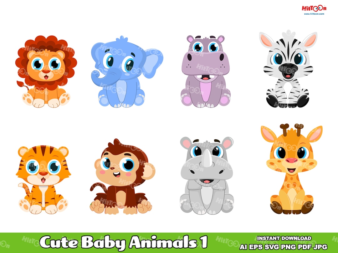 Cute Baby Animals 1. Clip Art Vector Graphic Illustrations Bundle Set ...