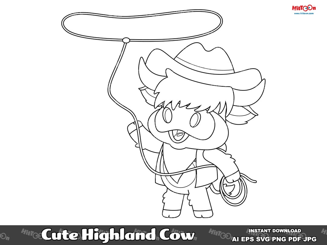 Cute Highland Cow. Digital Clip Art Vector Graphic Illustrations Bundle ...