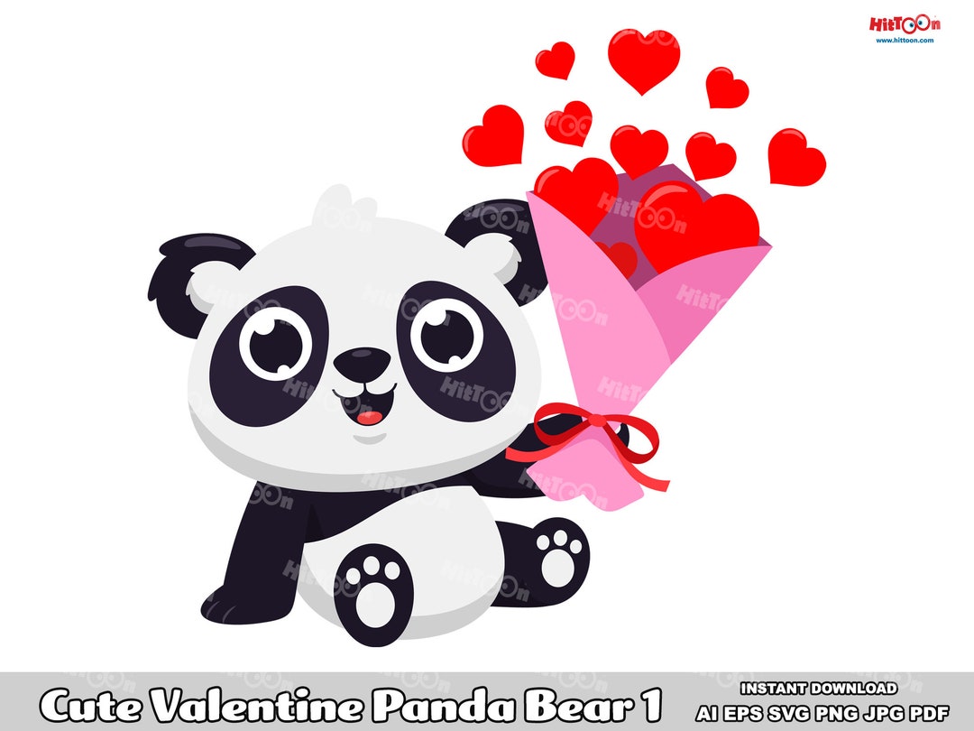 Cute Valentine Panda Bear Clipart 1. Flat Design. Vector Graphic ...
