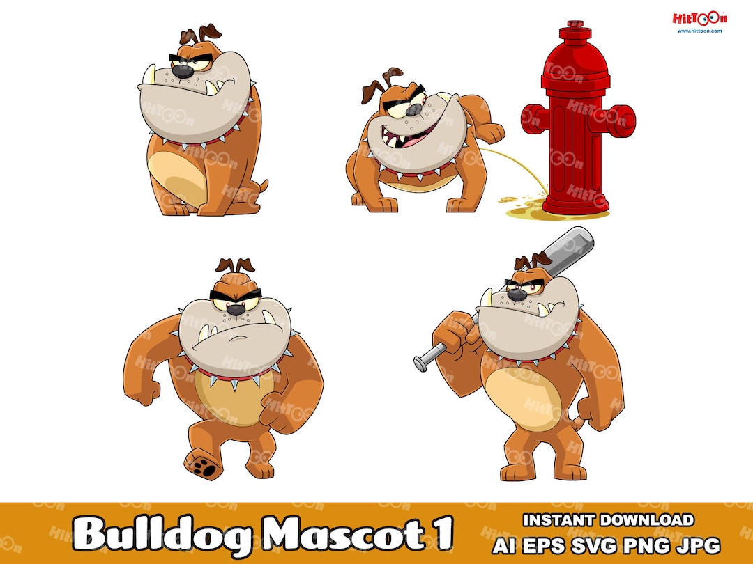 Bulldog Cartoon Mascot Character 1. Digital Clip Art Vector Graphic ...
