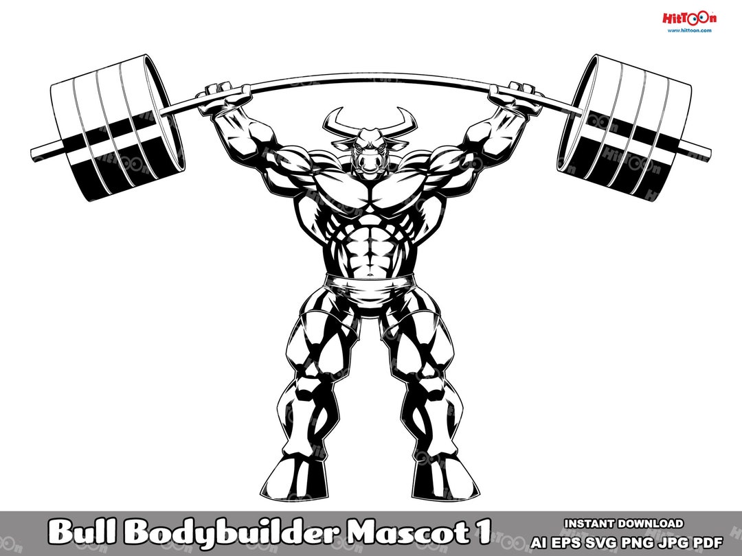 Bull Bodybuilder Mascot 1. Hand Drawn Clip Art. Vector Graphic ...