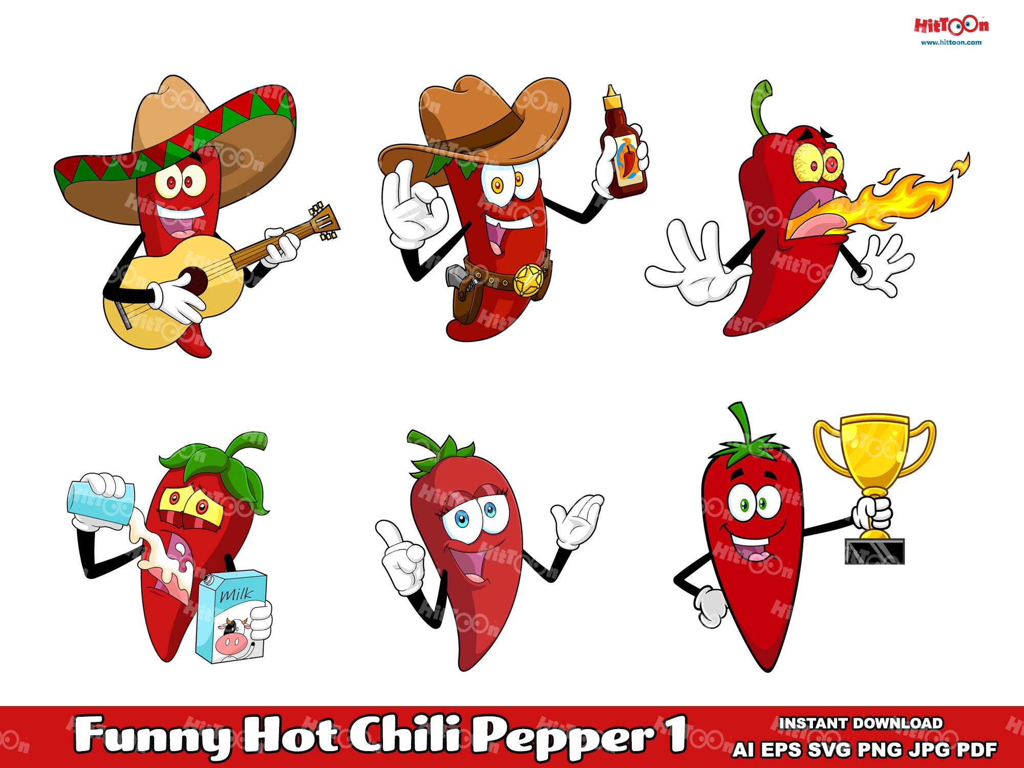 Funny Chili Pepper Vector Graphics: Hand-drawn Clipart Bundle ...