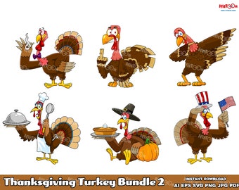 Thanksgiving Turkey Clipart Set: Hand-drawn Vector Graphics (commercial ...