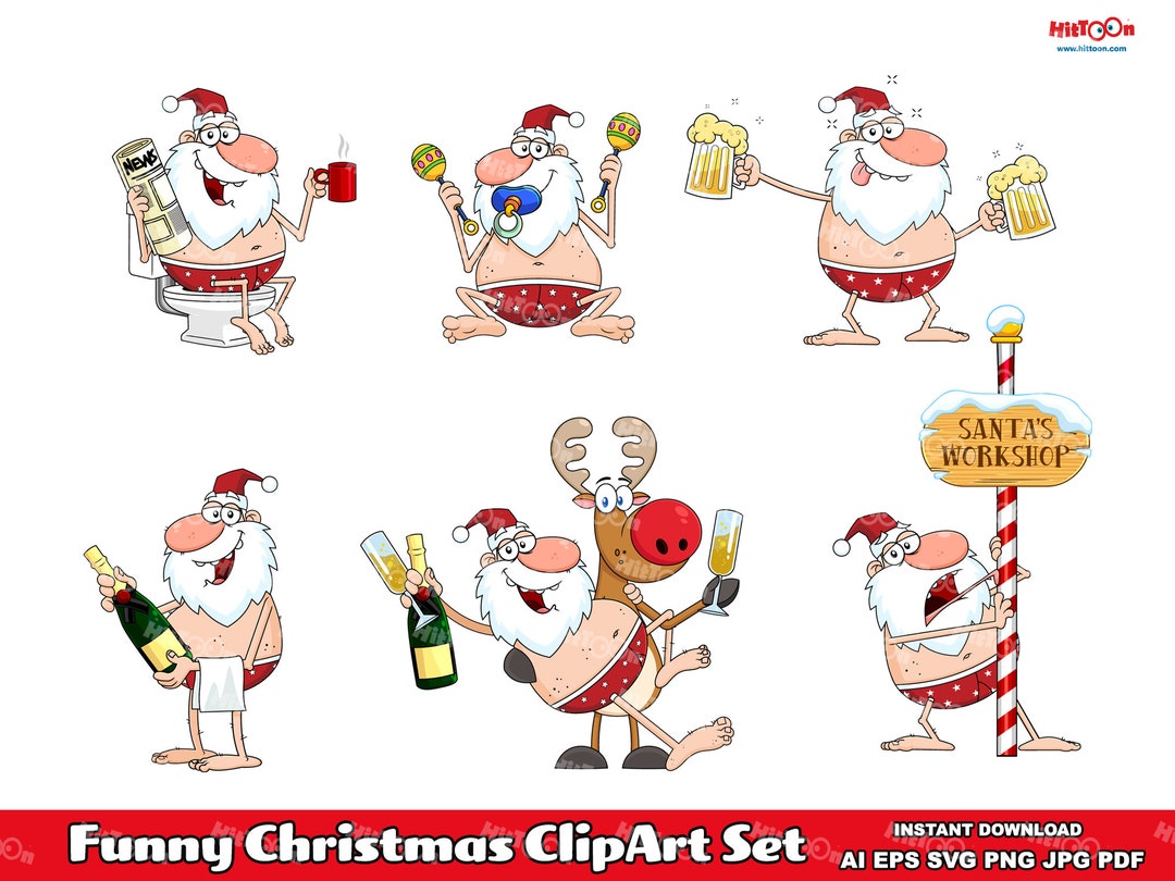 Funny Christmas Cartoon Clipart Set (digital Download) - Etsy