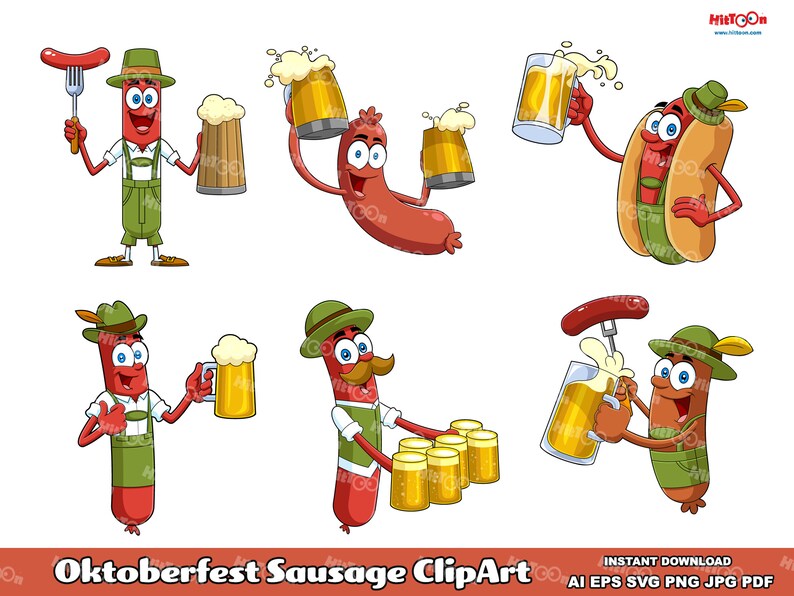 Oktoberfest Sausage Clipart – Cartoon Beer Festival Food Characters ...