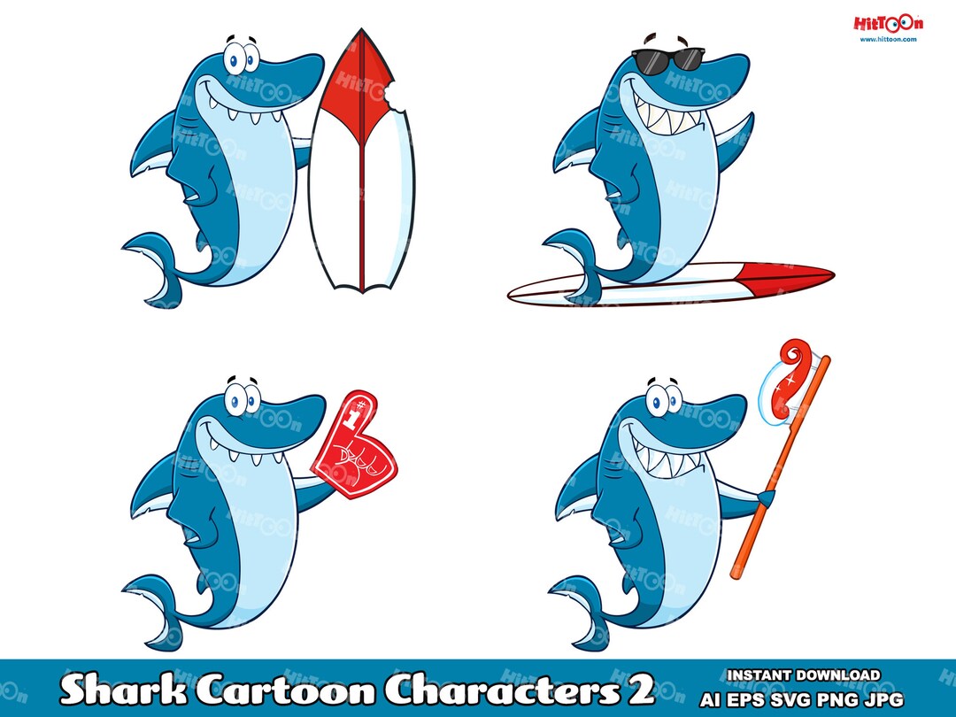 Shark Cartoon Mascot Characters 2 – Digital Clip Art Vector Graphic ...
