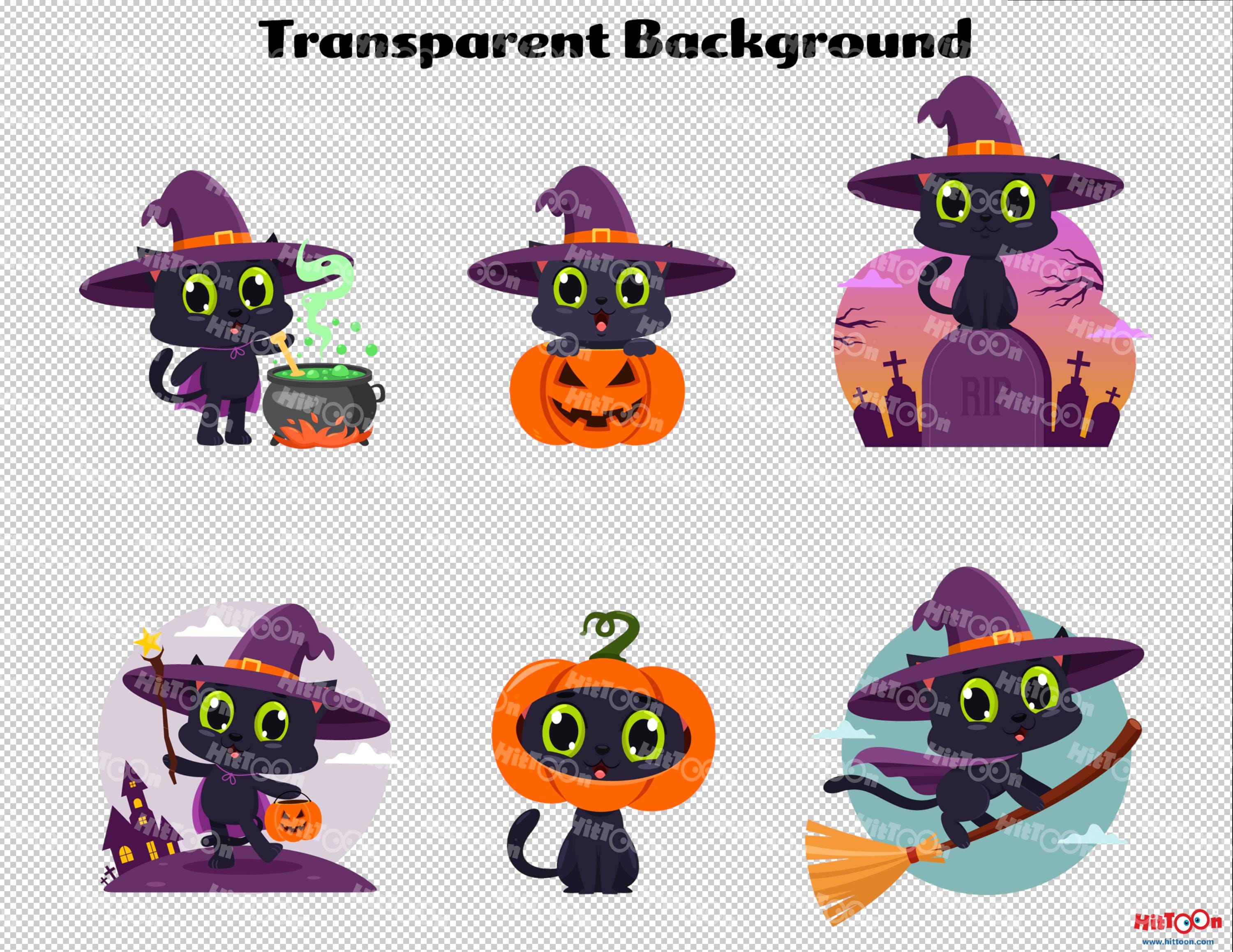 Halloween Black Cat Clipart: Flat Design Vector Graphics (digital ...