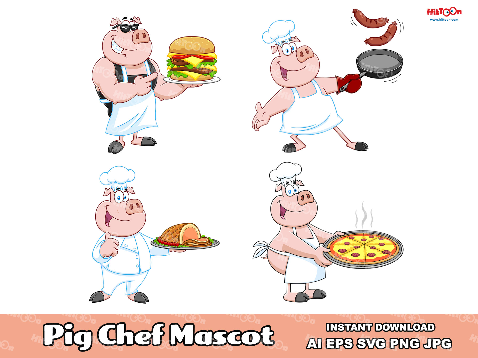 Pig Chef Cartoon Mascot: Vector Clip Art Bundle (free Commercial Use ...