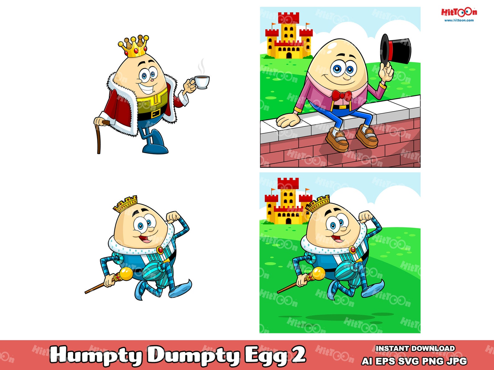 Humpty Dumpty Egg Cartoon Characters 2. Digital Clip Art Vector Graphic ...