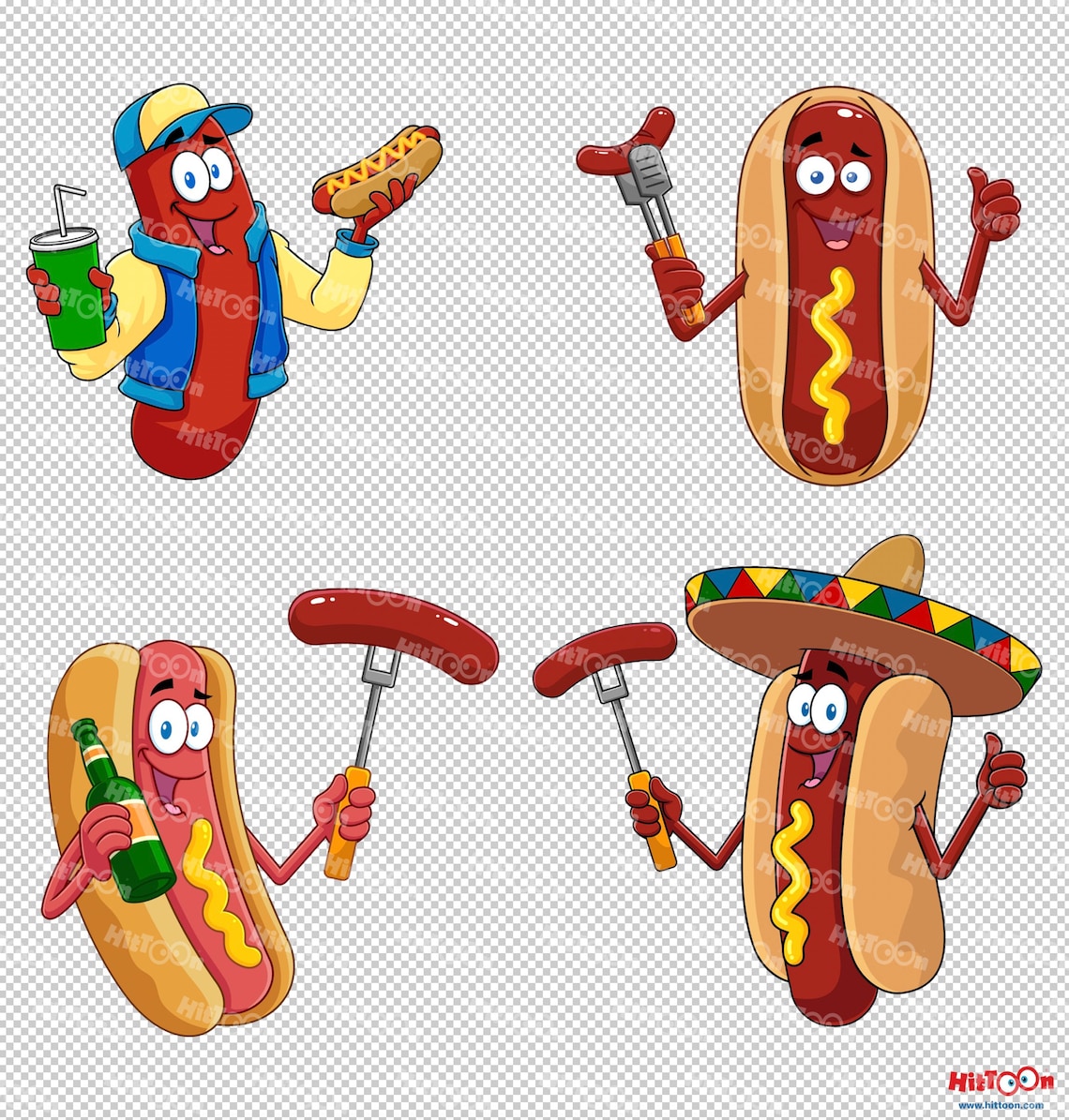 Hot Dog Cartoon Mascot Characters. Digital Clip Art Vector Graphic ...