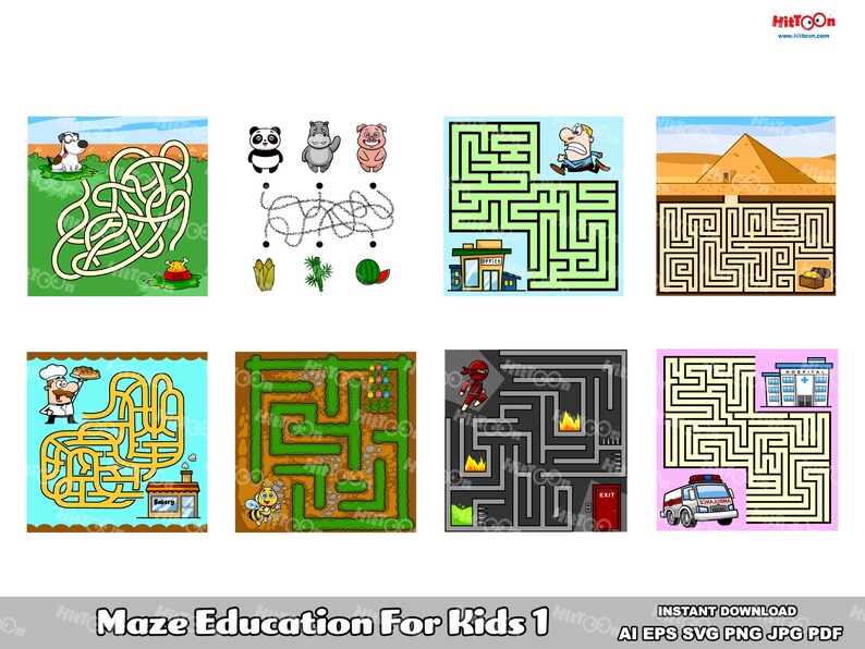 Maze Game Clipart: Education for Kids Vector Graphics (digital Download ...