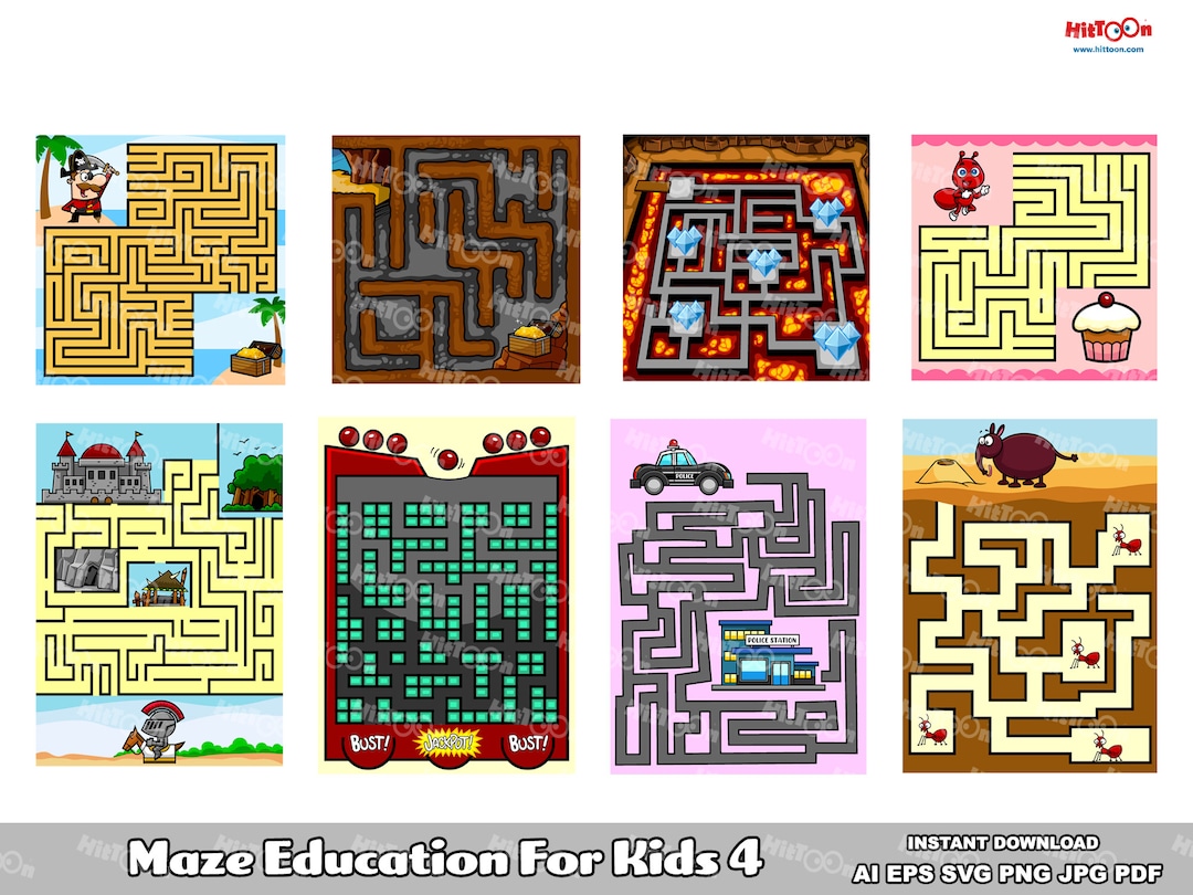 8 Maze Game Education for Kids 4. Digital Clip Art Vector Graphic ...
