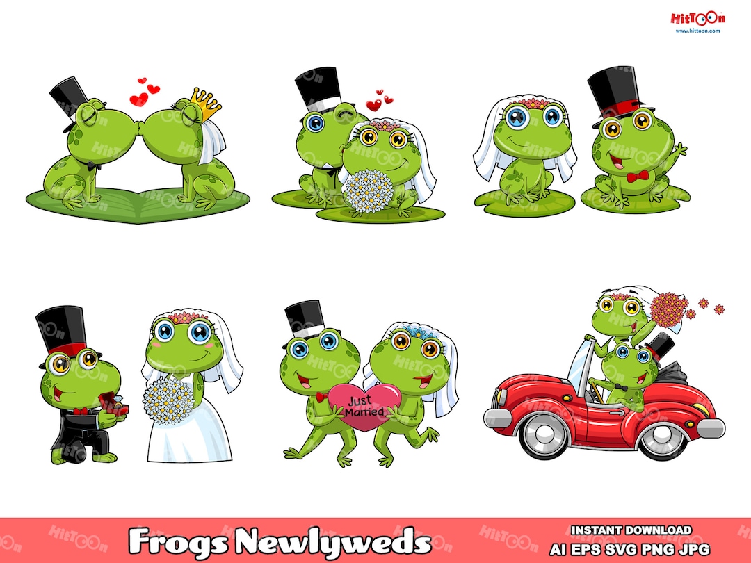 Frog Newlyweds Clipart – Cartoon Wedding Frog Characters – Free ...