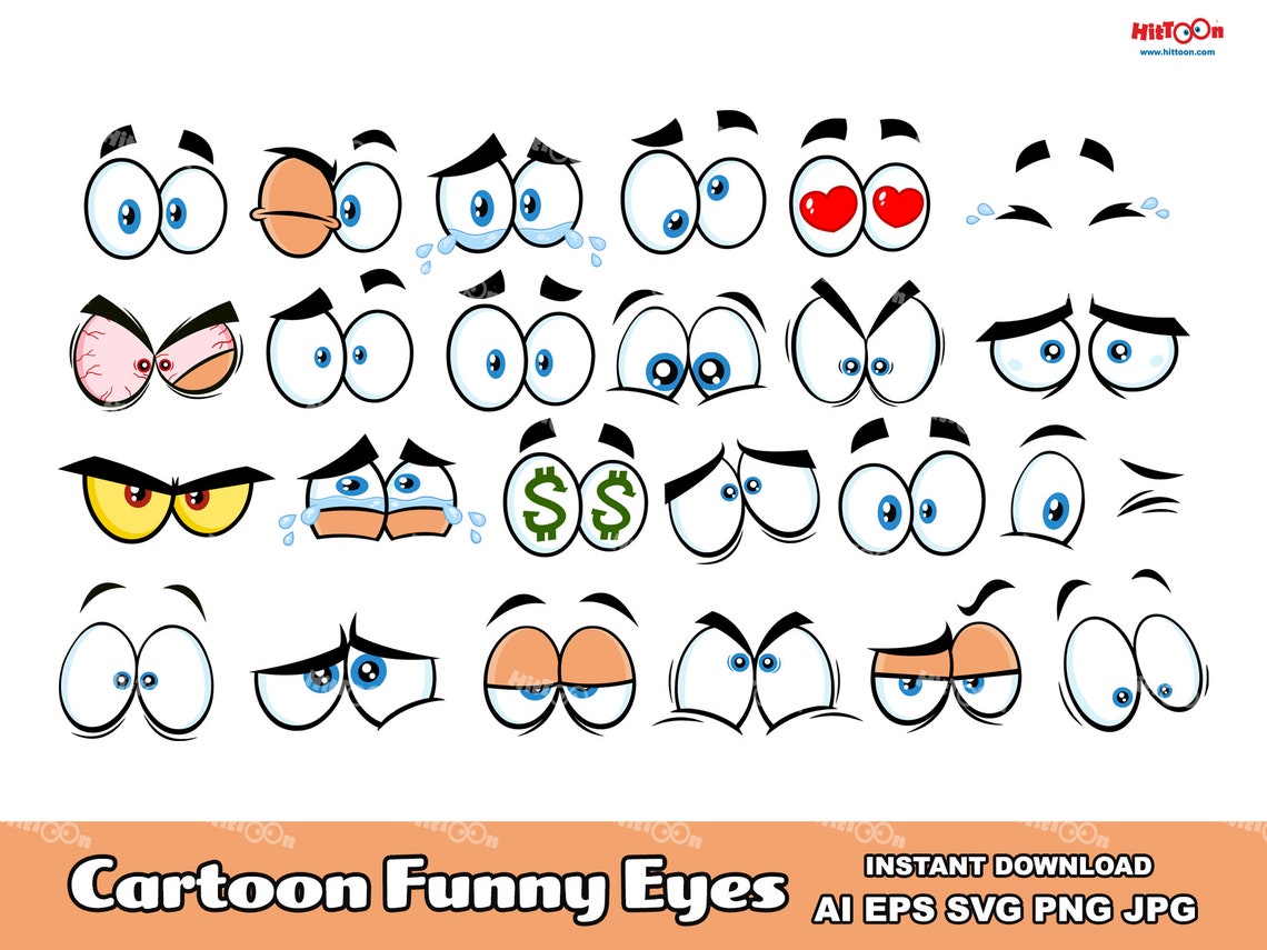 24 Funny Cartoon Eyes - Digital Clipart Vector Graphic Illustrations ...