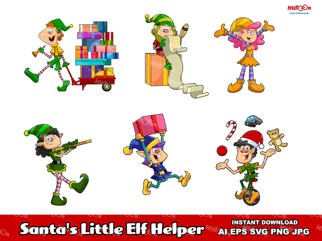 Santa’s Elf Clipart – Cartoon Christmas Elf Characters – Free ...