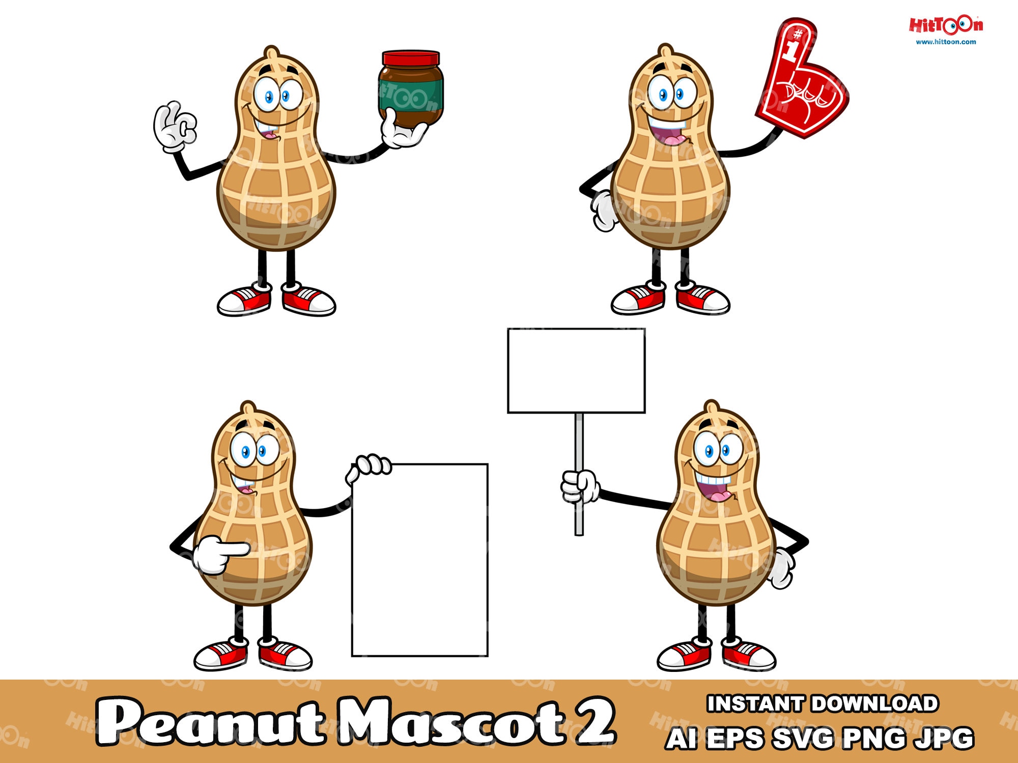 Peanut Cartoon Mascot Character 2. Digital Clip Art Vector Graphic ...