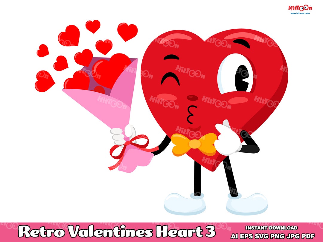 Retro Valentine's Hearts Clip Art: Vector Graphic Illustrations ...