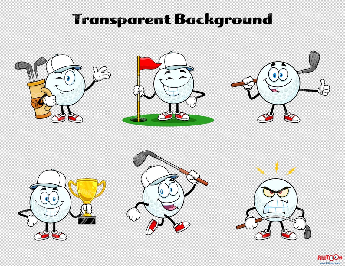 Golf Ball Cartoon Clipart 2. Hand Drawn Digital Vector Graphic ...