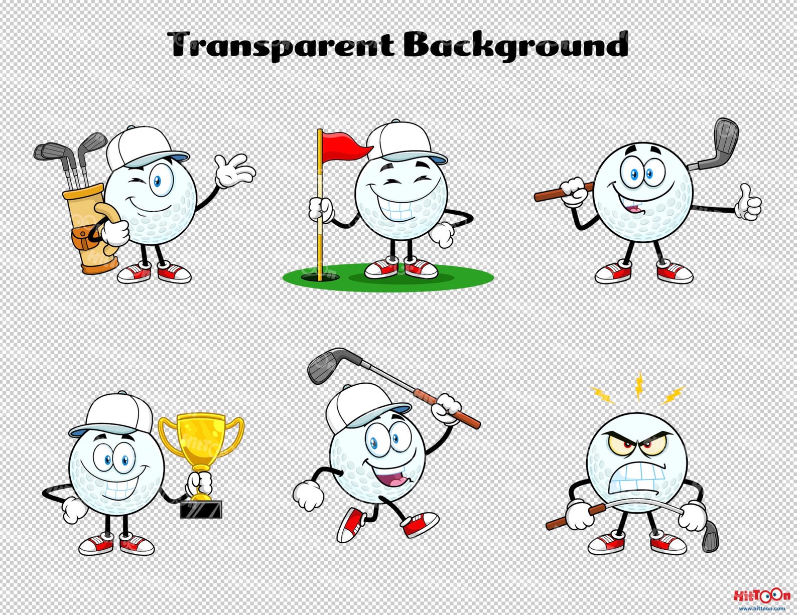 Golf Ball Cartoon Clipart 2. Hand Drawn Digital Vector Graphic ...