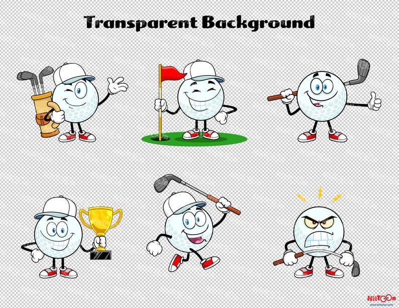 Golf Ball Cartoon Clipart 2. Hand Drawn Digital Vector Graphic ...