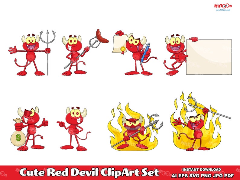 8 Cute Devil Clipart Set. Flat Design. Digital Clip Art. Vector Graphic ...