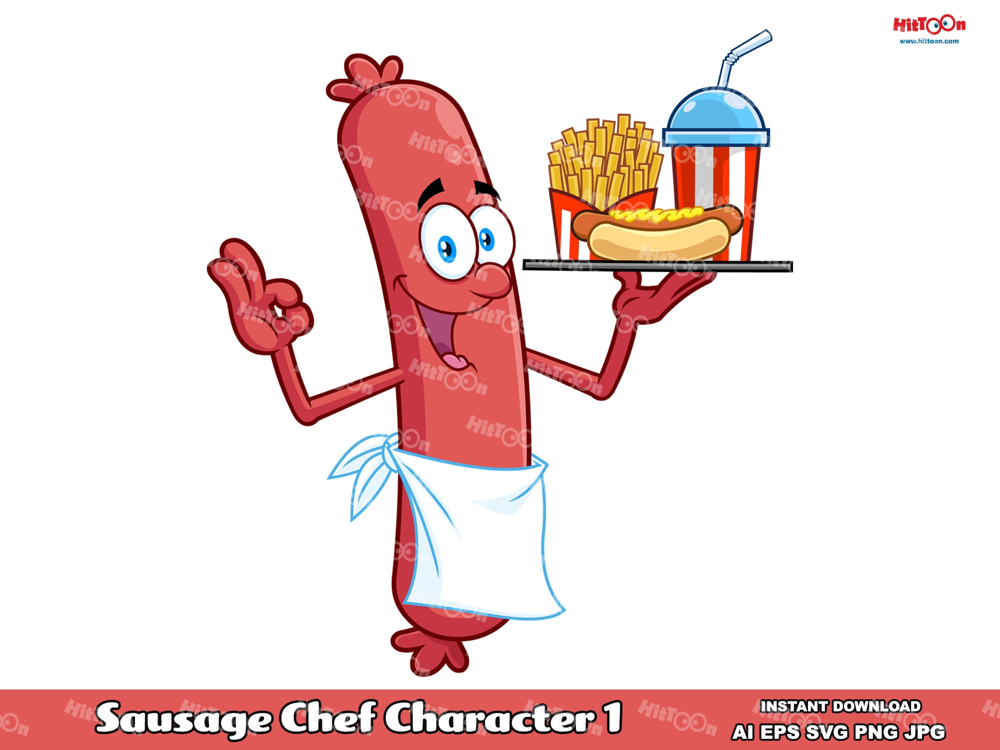 Sausage Chef Cartoon Mascot Character 1. Digital Clip Art Vector ...