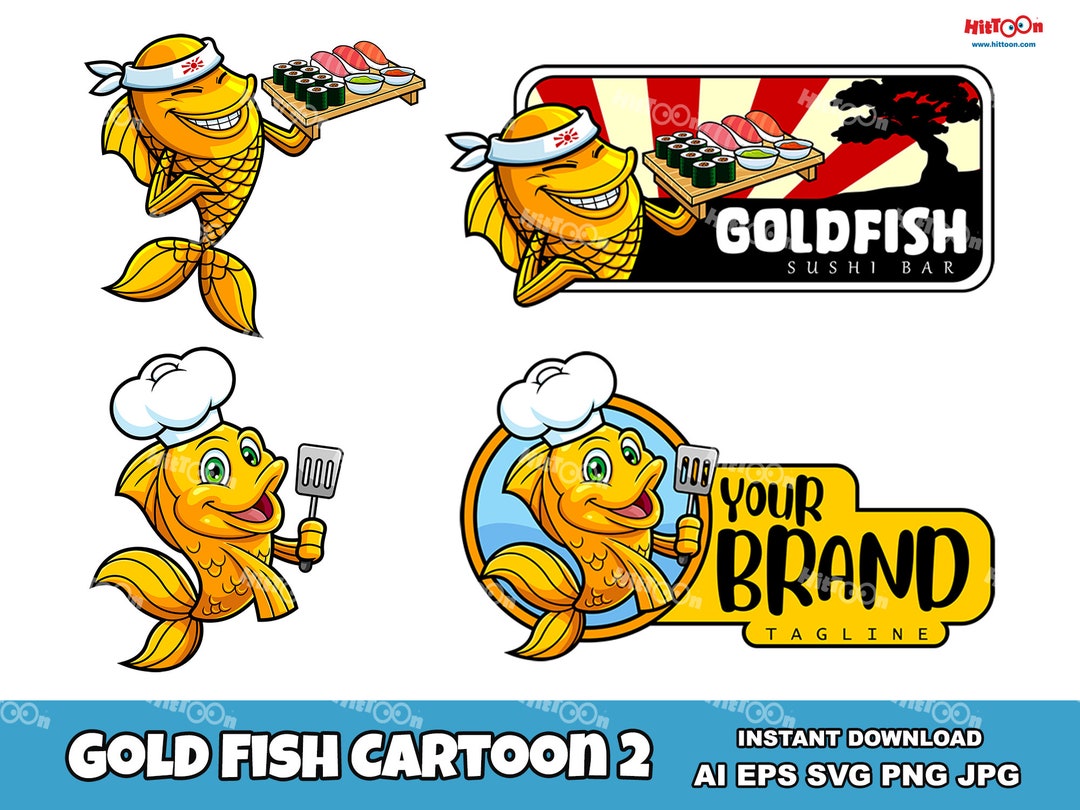 Gold Fish Cartoon Logo Mascot Design 2. Digital Clip Art Vector Graphic ...