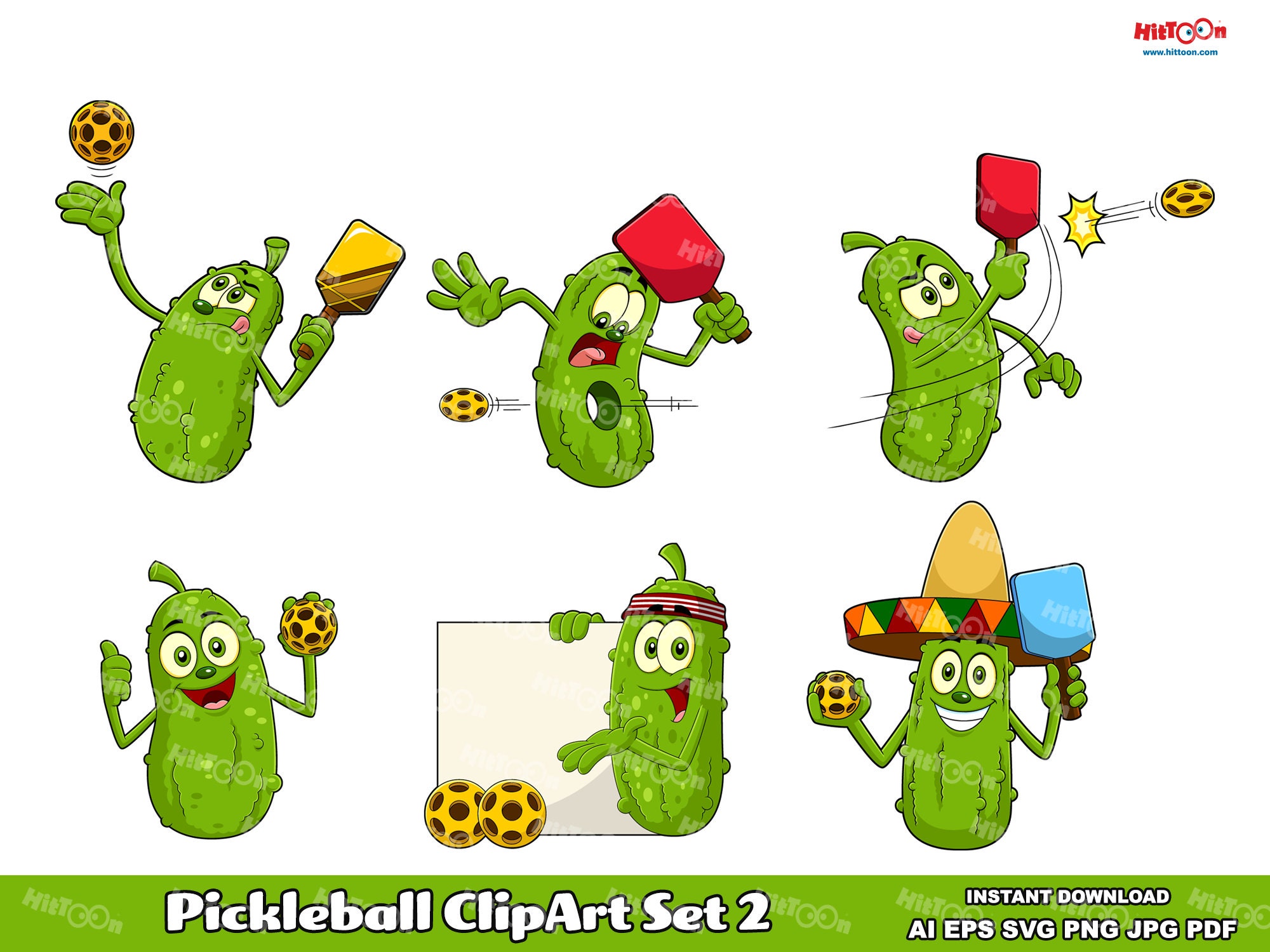 Pickleball Cartoon Clipart Set 2. Digital Clip Art Vector Graphic ...