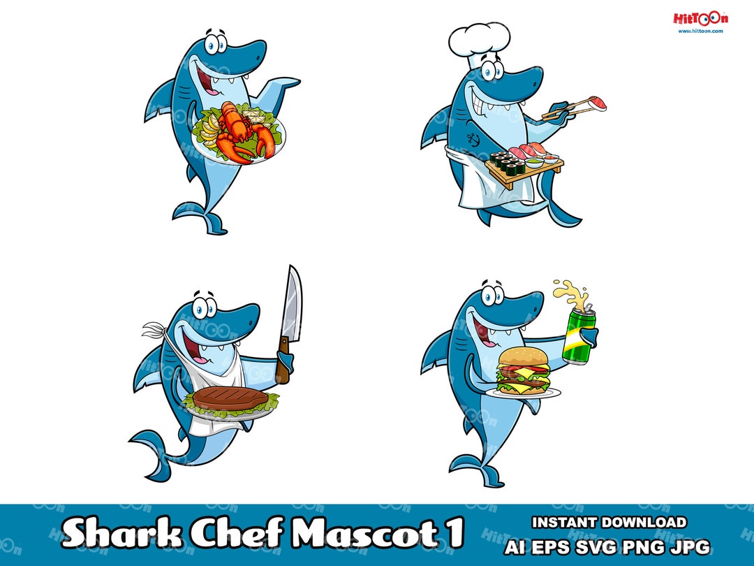 Shark Chef Cartoon Mascot Clipart: Vector Graphic Bundle (commercial ...