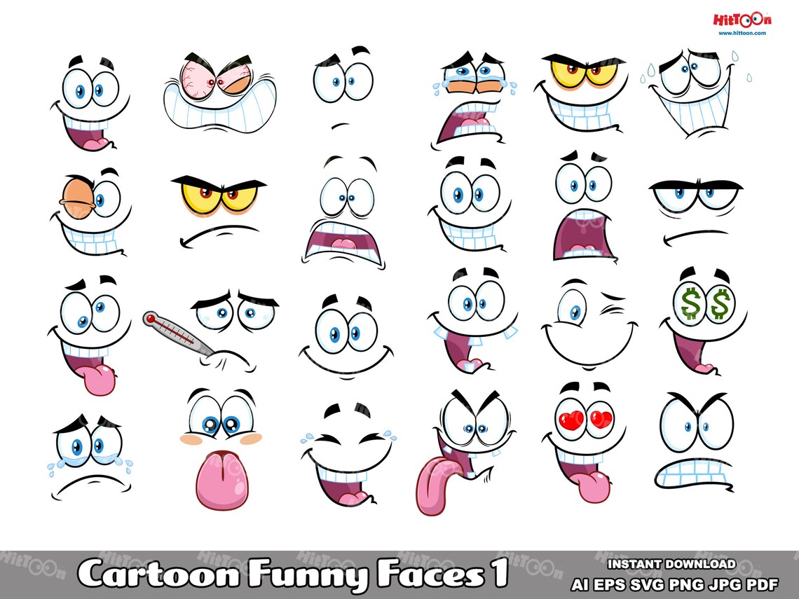 Cartoon Funny Faces 1. Hand Drawn Digital Clip Art. Vector Graphic ...
