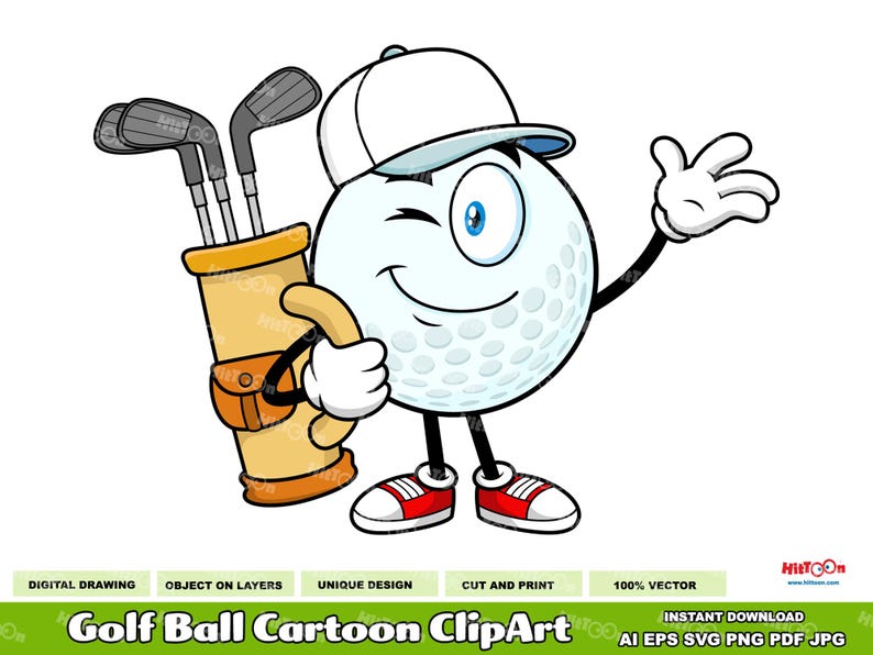 Golf Ball Cartoon Clipart: Hand Drawn Vector Graphics (digital Download ...