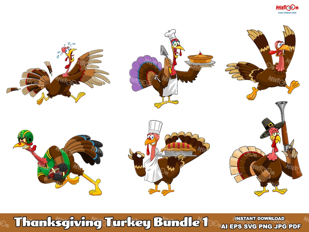 Thanksgiving Turkey Characters 1. Digital Clip Art Vector Graphic ...