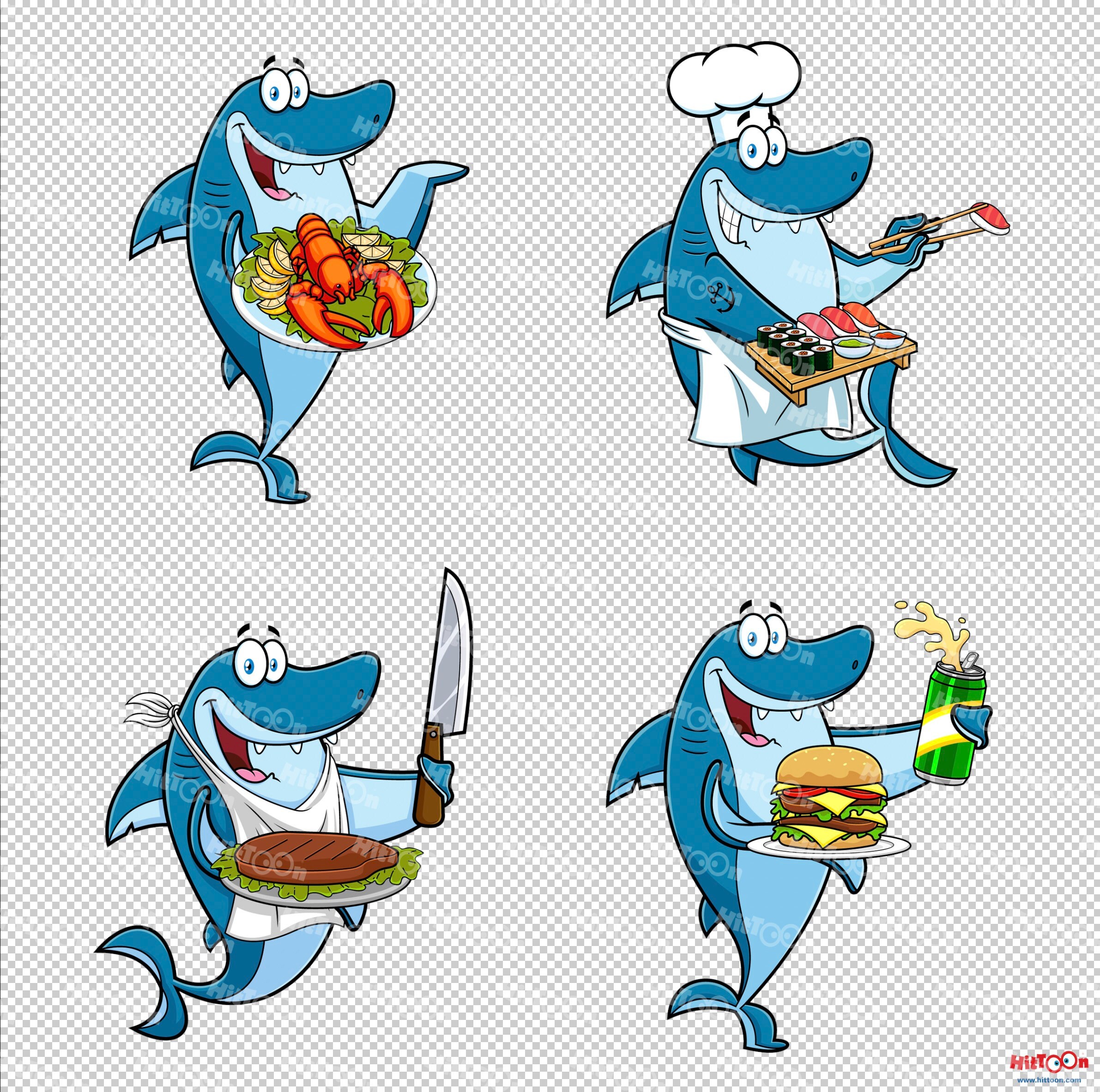 Shark Chef Cartoon Mascot Character 1. Digital Clip Art Vector Graphic ...
