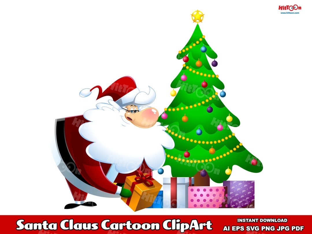 Santa Claus Cartoon Clipart, Hand-drawn Vector Graphics (ai, Eps, Svg ...