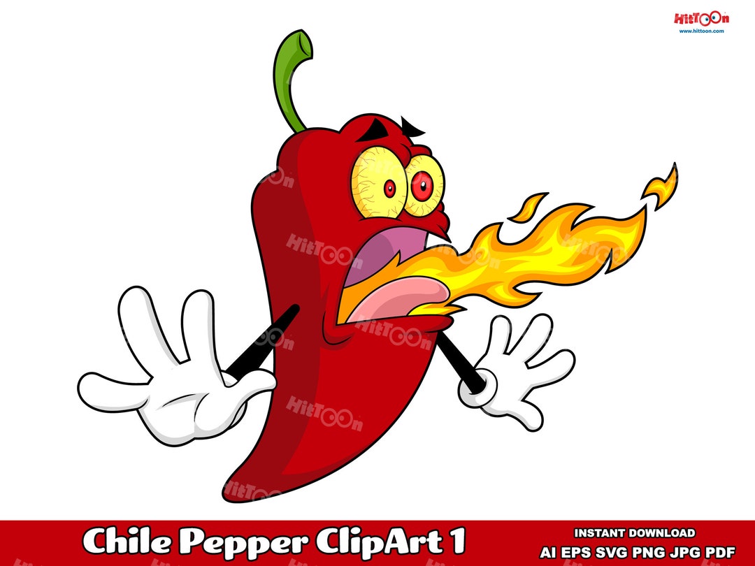 Chile Pepper Cartoon Character 1. Digital Clip Art Vector Graphic ...