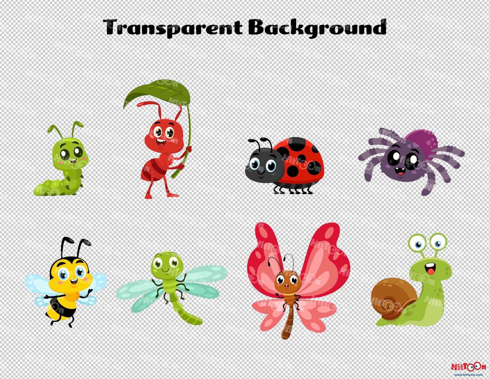 8 Cute Bugs Cartoon Clip Art. Vector Graphic Illustrations Bundle Set ...