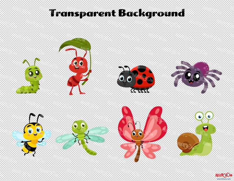 8 Cute Bugs Cartoon Clip Art. Vector Graphic Illustrations Bundle Set ...