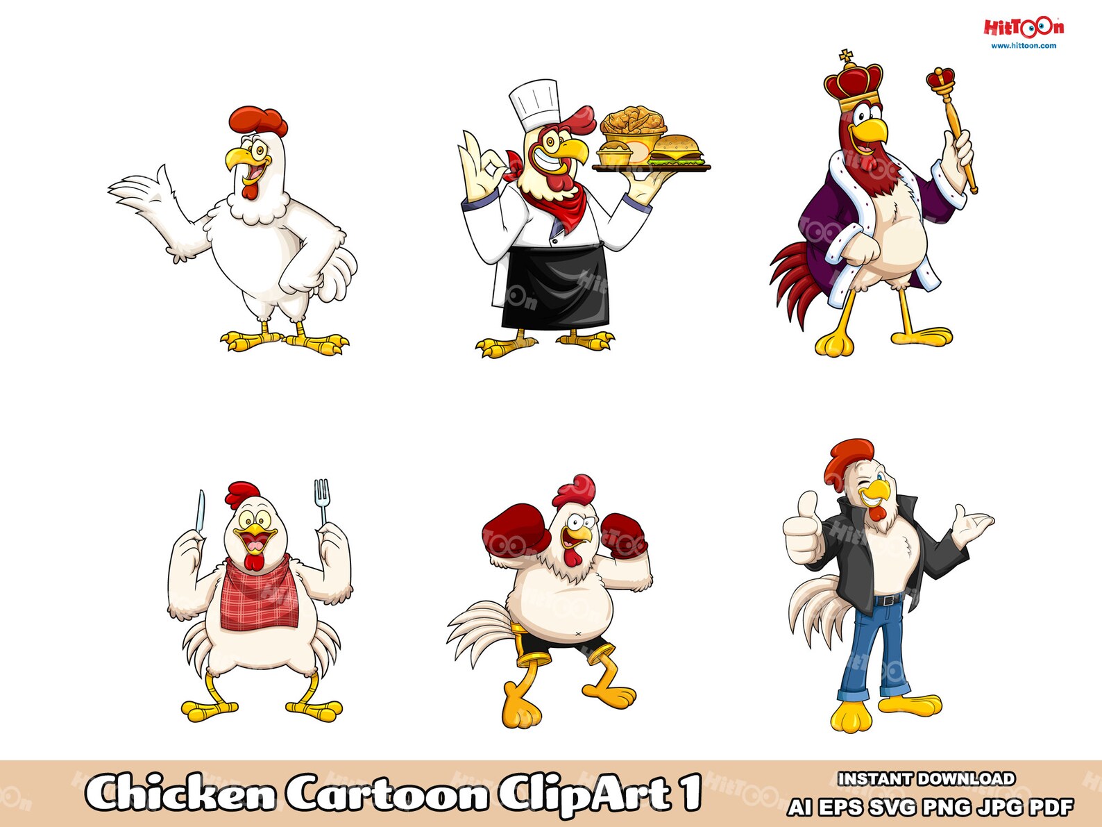 Chicken Cartoon Clipart 1. Hand Drawn Digital Clip Art Vector Graphic ...