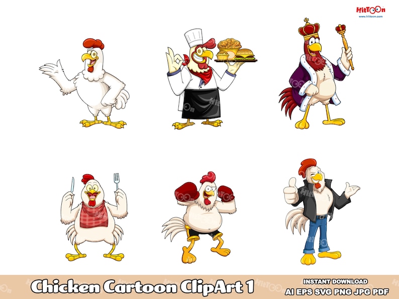 Chicken Cartoon Clipart 1. Hand Drawn Digital Clip Art Vector Graphic ...