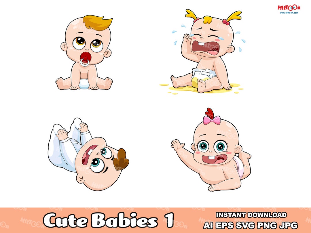 Cute Babies Cartoon Mascot Characters 1. Digital Clip Art Vector ...