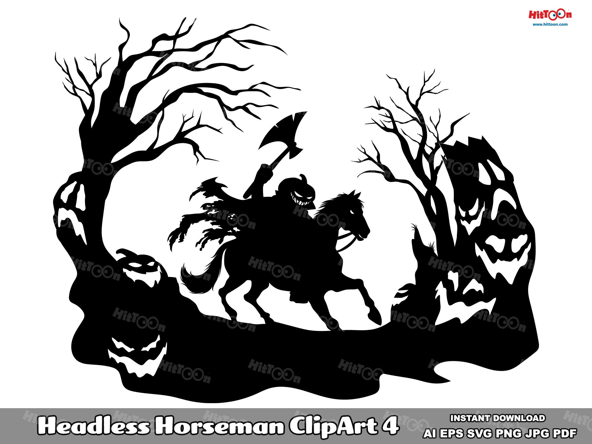 Headless Horseman Cartoon Clipart 4. Digital Clip Art Vector Graphic ...