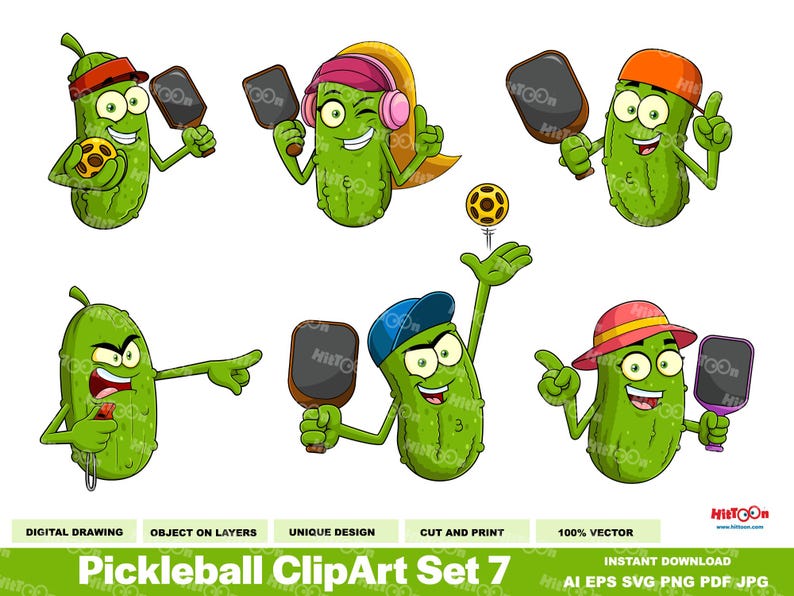 6 Pickleball Clipart Set 7 - Hand Drawn Digital Clipart Vector Graphic ...