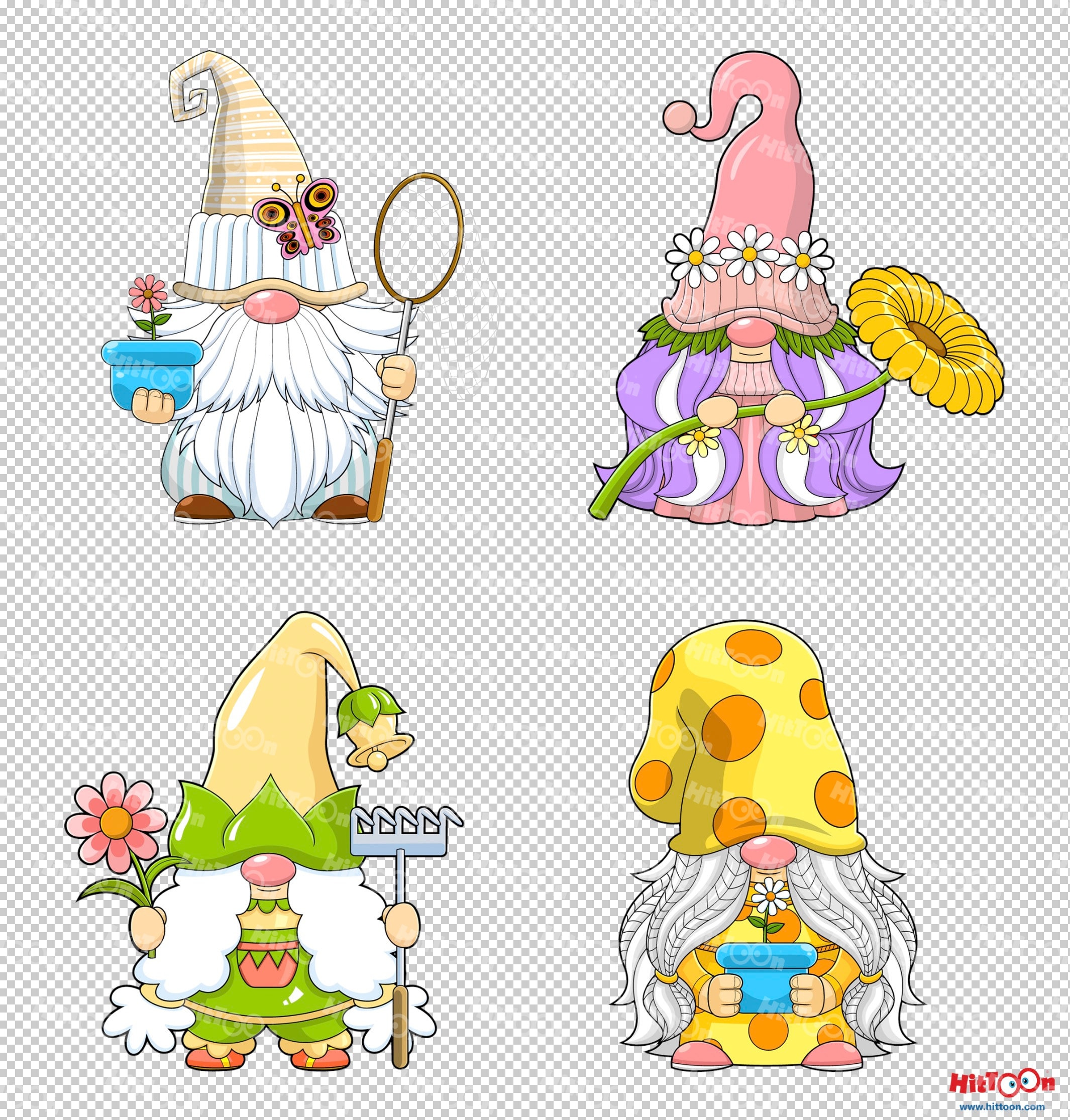 Cute Spring Gnomes Cartoon Characters. Digital Clip Art Vector Graphic ...