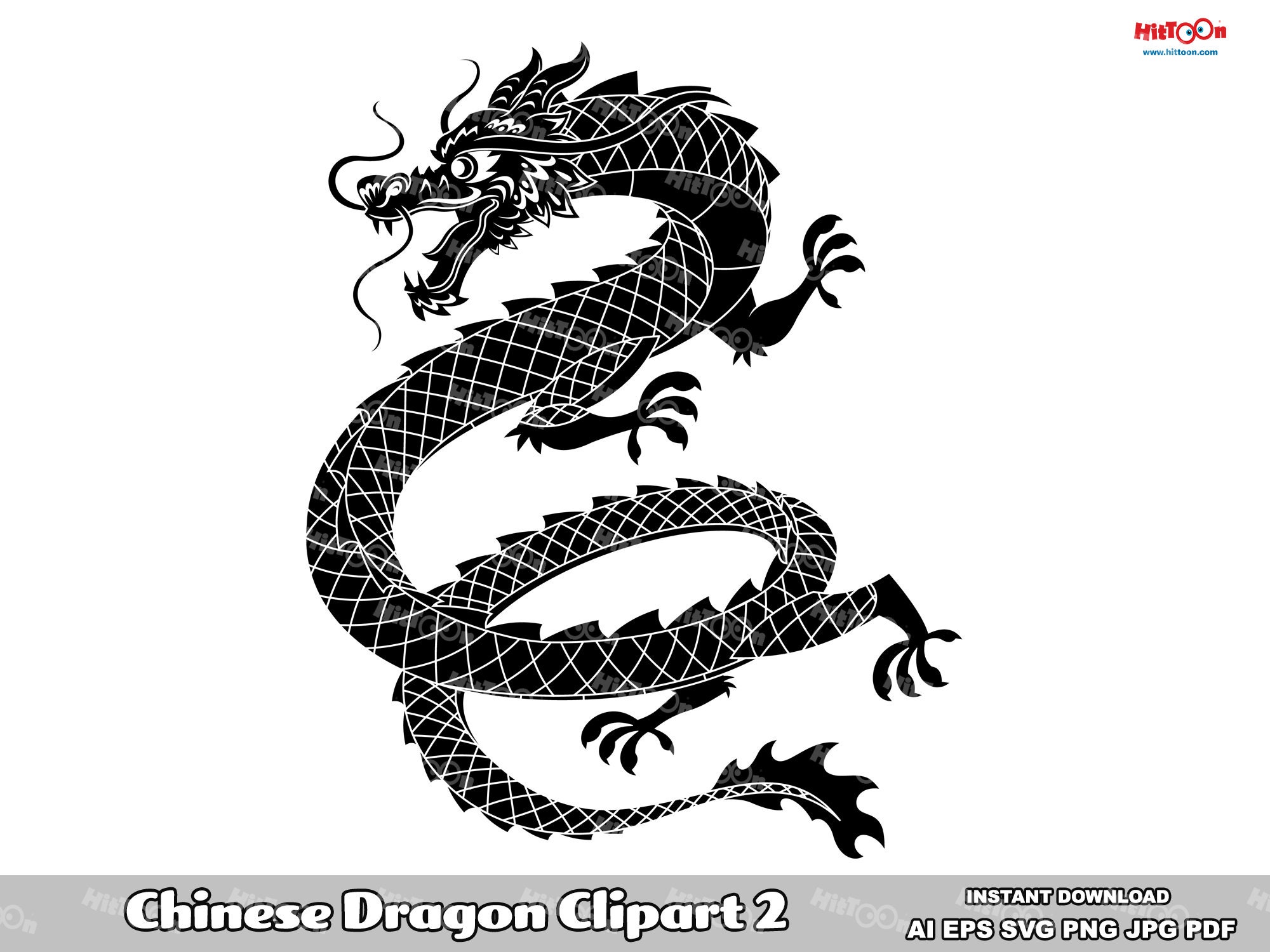 Chinese Dragon Clipart 2. Hand Drawn Digital Clip Art Vector Graphic ...