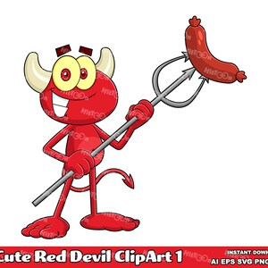 Cute Red Devil Cartoon Clipart 1. Digital Clip Art Vector Graphic ...