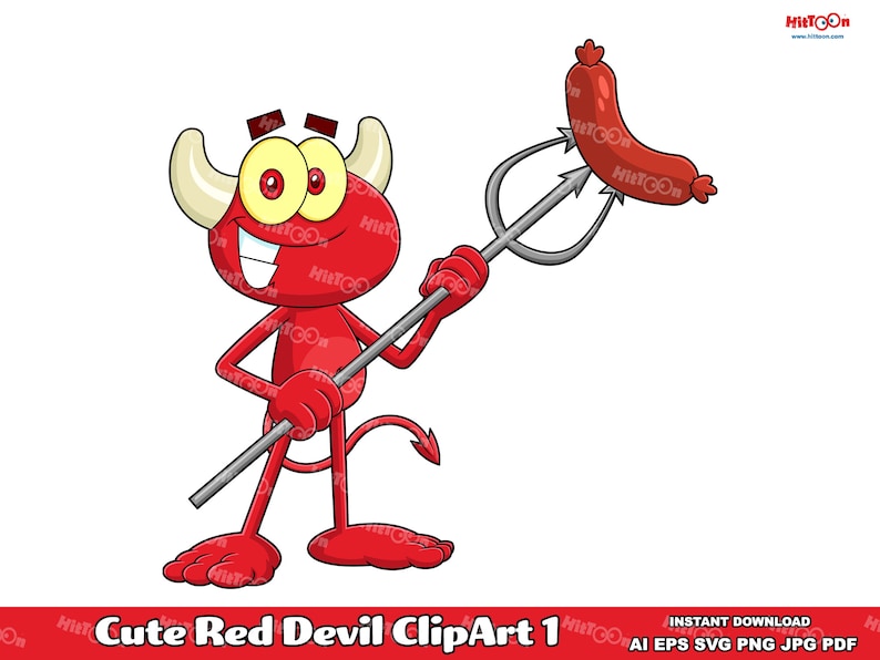 Cute Red Devil Cartoon Clipart 1. Digital Clip Art Vector Graphic ...