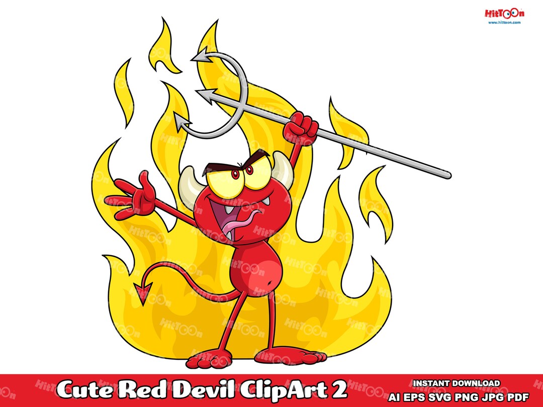Cute Red Devil Cartoon Clipart 2. Digital Clip Art Vector Graphic ...
