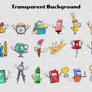 School Supplies Cartoon Clipart: Hand-drawn Vector Graphics (commercial ...
