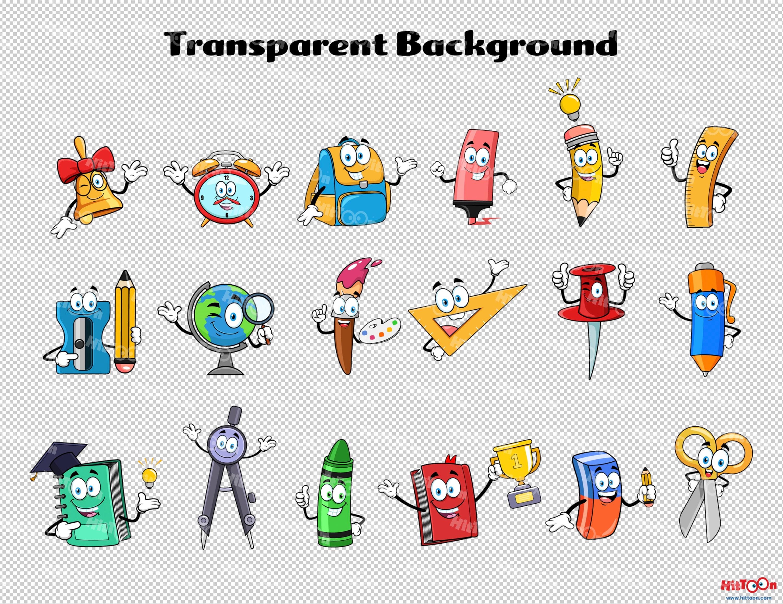 School Supplies Cartoon Clipart: Hand-drawn Vector Graphics (commercial ...