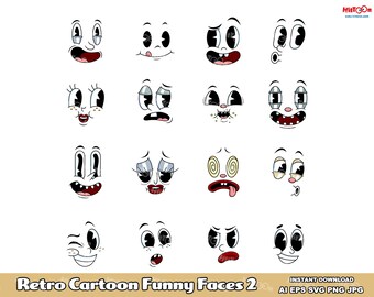 Cartoon Funny Faces Clip Art: Hand Drawn Vector Graphics (commercial ...